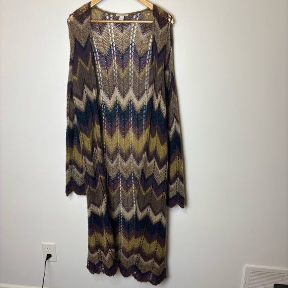 Boston Proper | Sweaters | Boston Proper Striped Chevron Long Cardigan ...